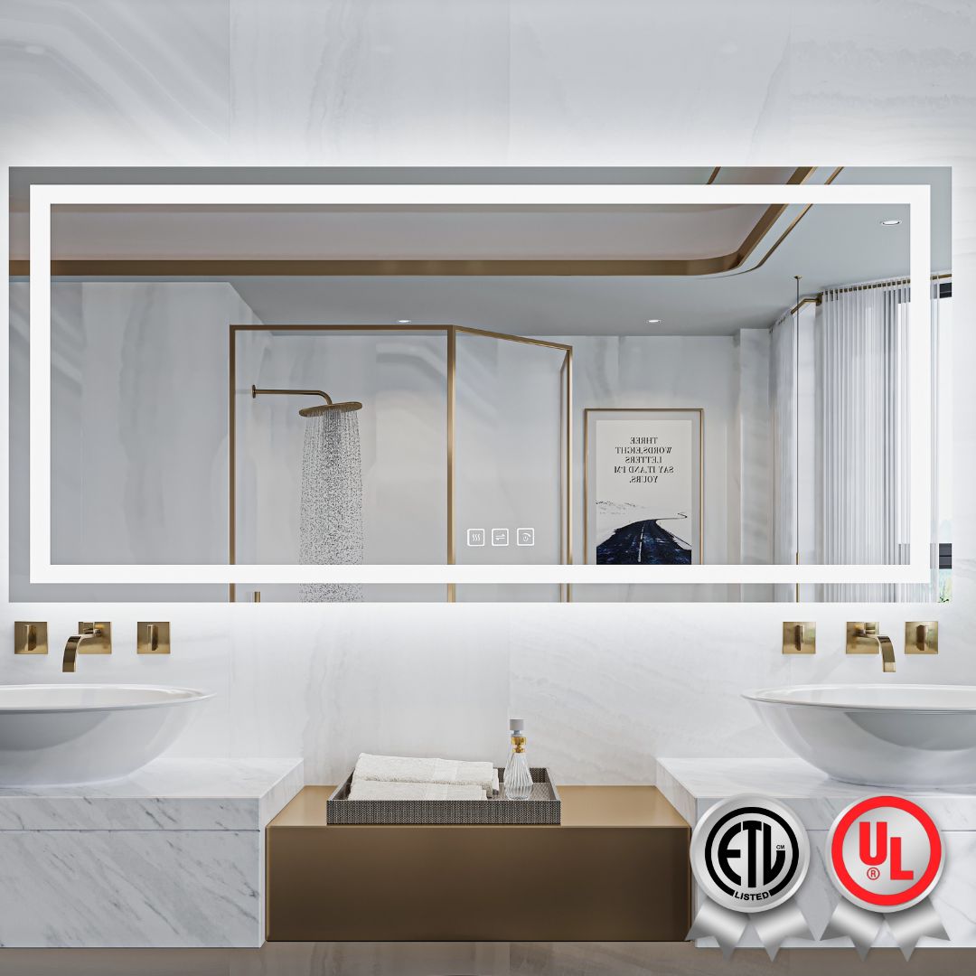 Waterpar® 78 in. W x 36 in. H Rectangular Frameless LED Light Anti-Fog ...